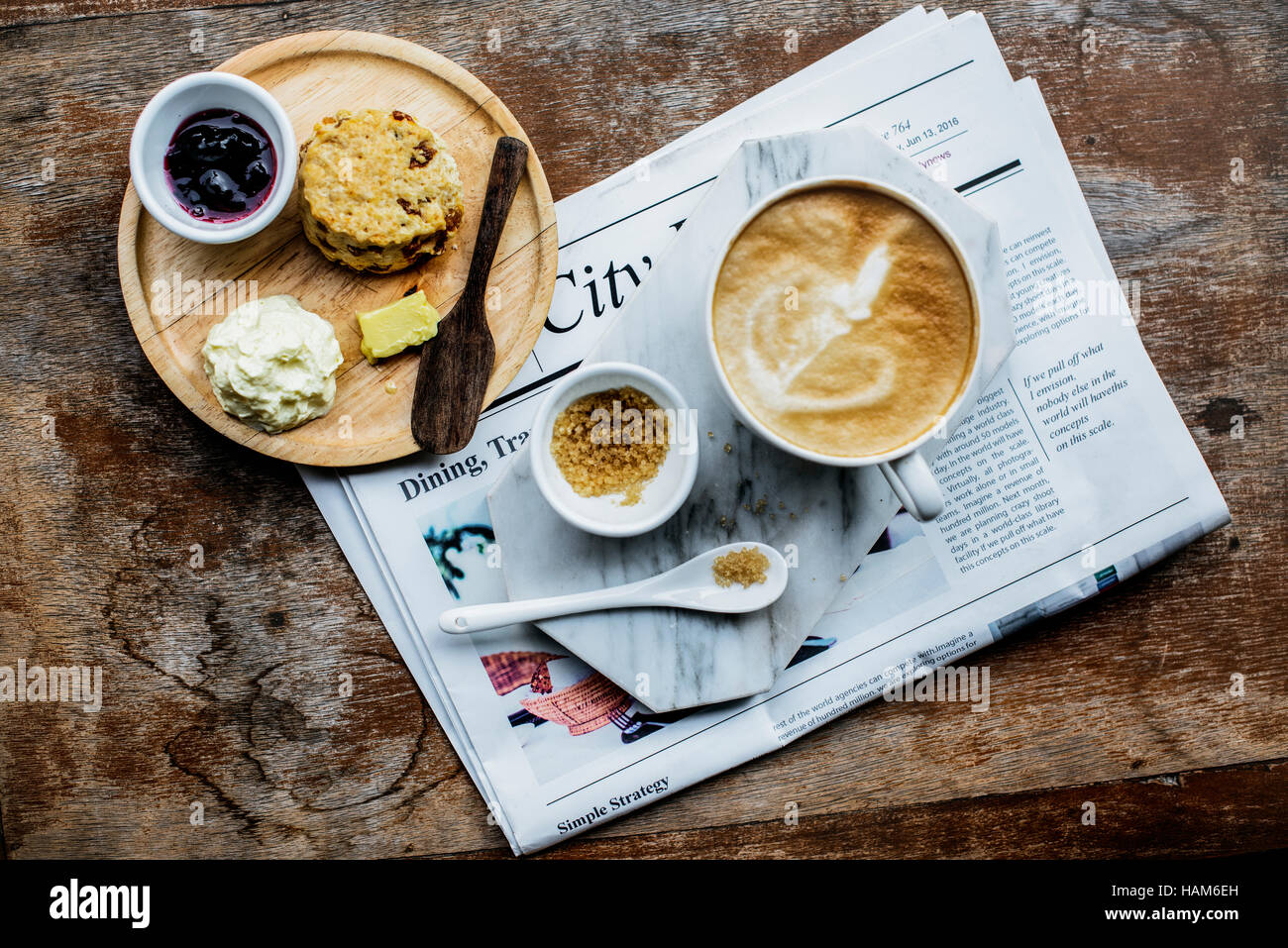 Coffee Shop Cafe Latte Cappuccino Newspaper Concept Stock Photo - Alamy