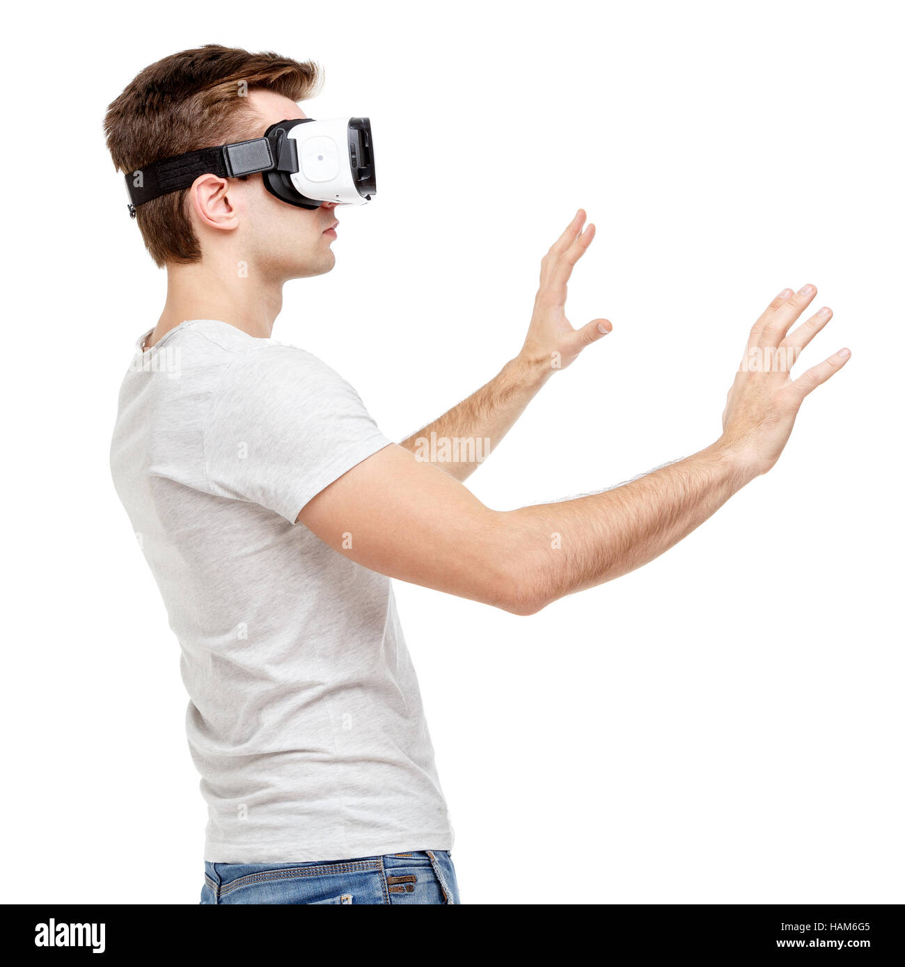 Man with virtual reality goggles Stock Photo - Alamy