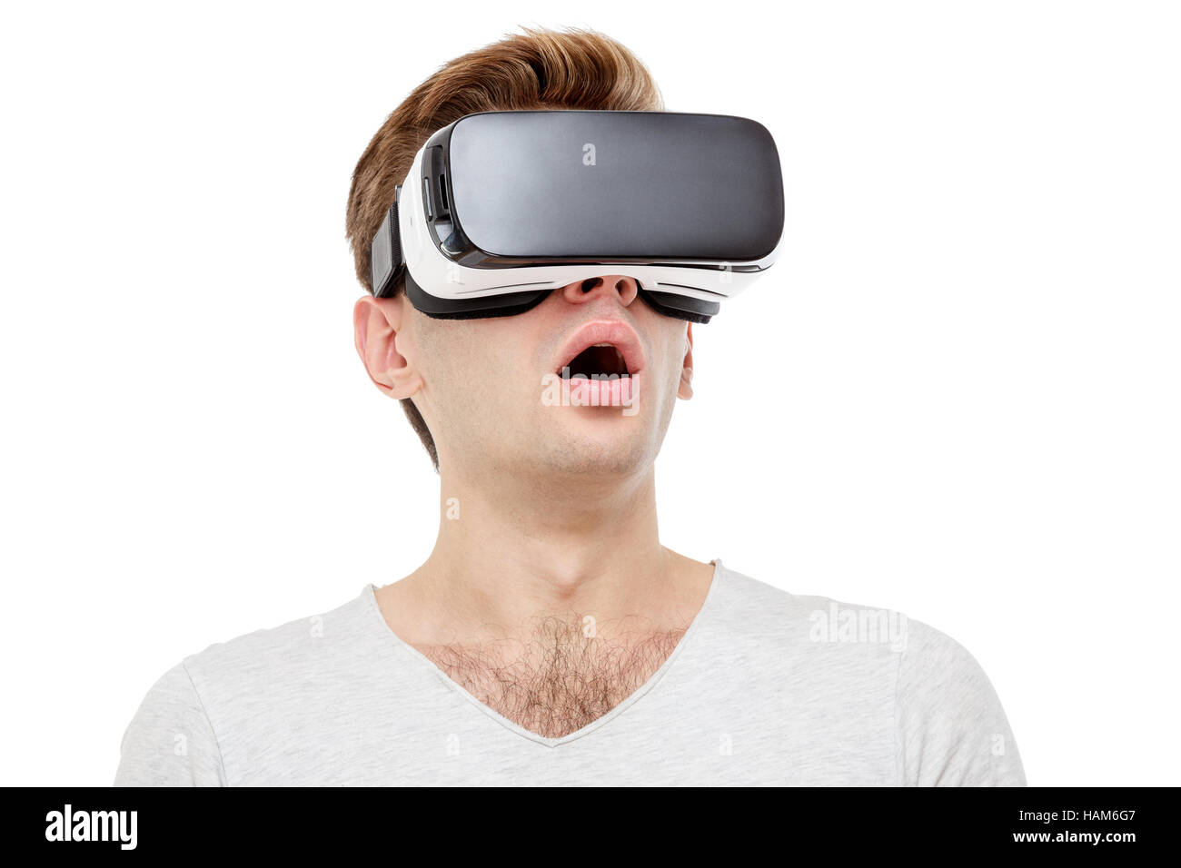 Man with virtual reality goggles Stock Photo - Alamy