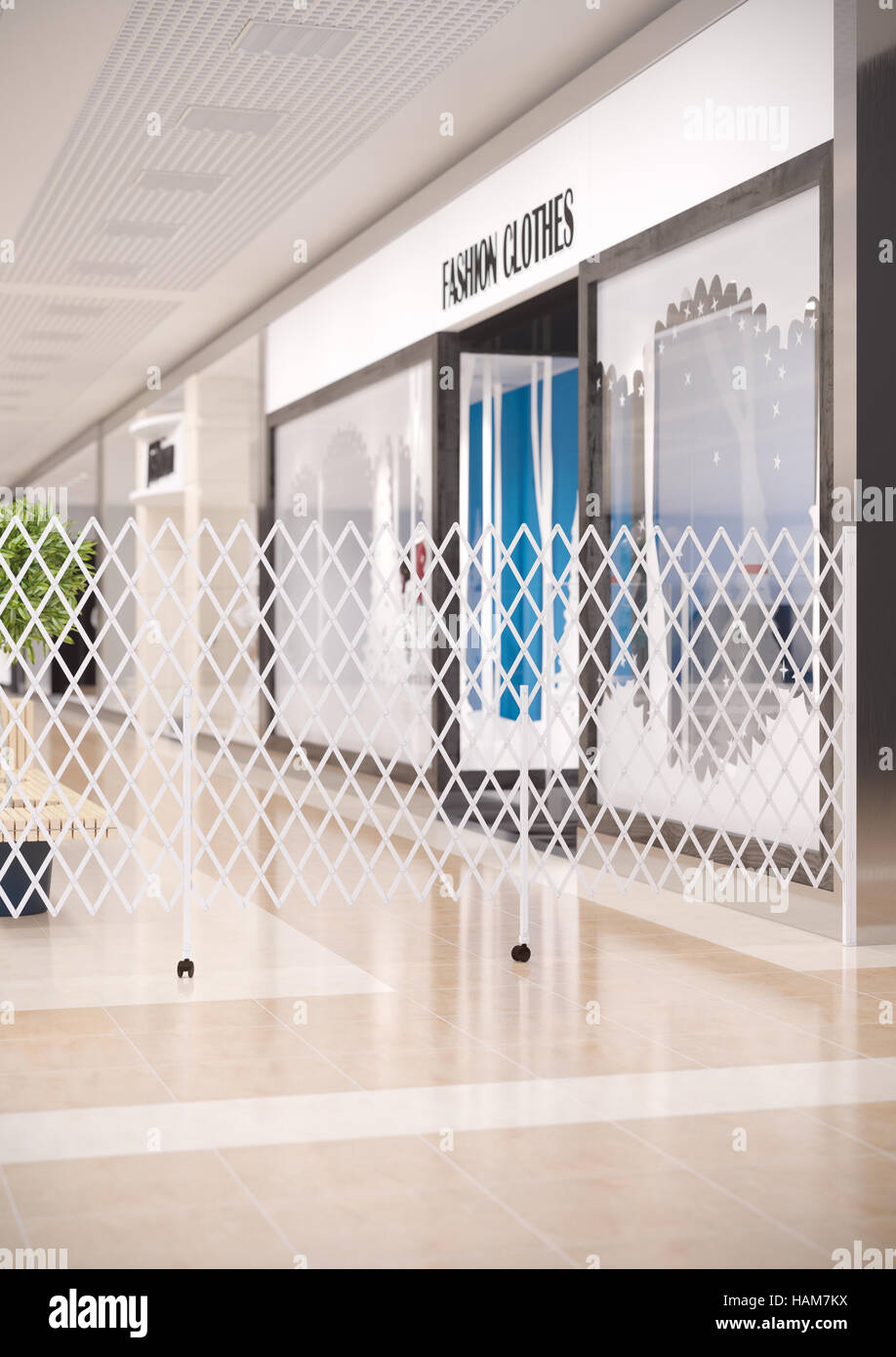 3d illustration of sliding folding screens in the shopping mall Stock ...