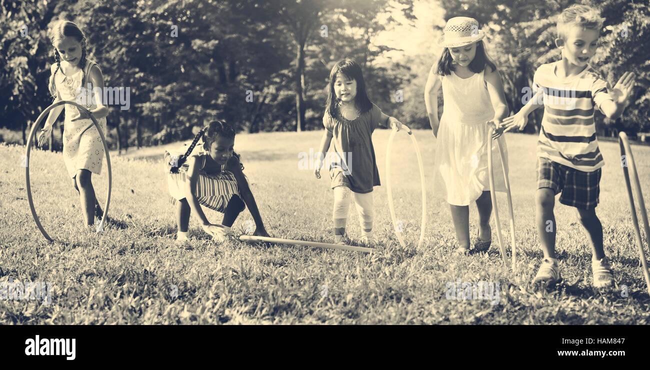 Hula Hoop Friends Girls Playful Nature Offspring Concept Stock Photo ...