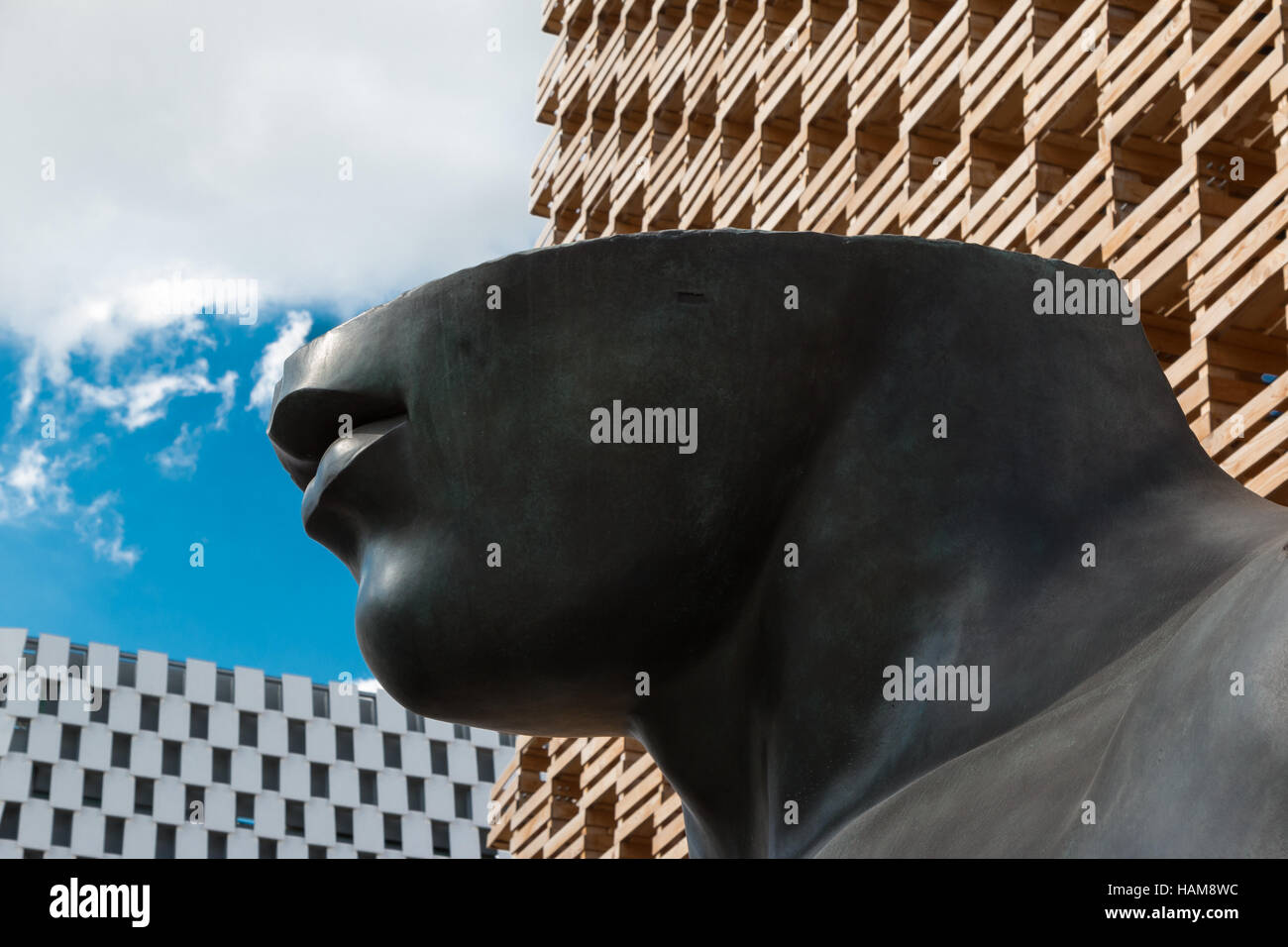 Sliced Face: black Statue with Only Neck, Cheek, Mouth and Lips and ...