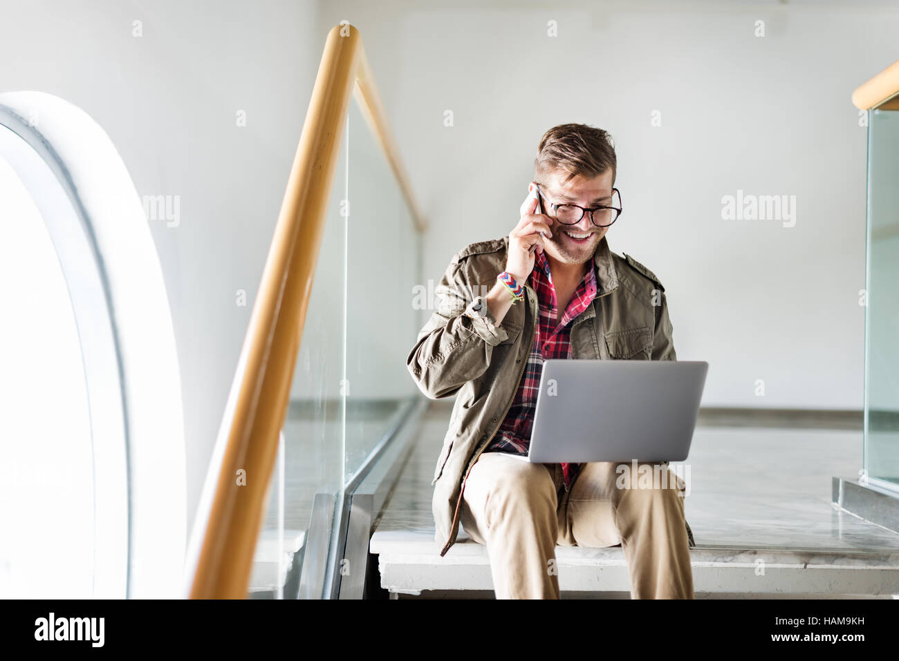 Young Man Using Browsing Smartphone Concept Stock Photo - Alamy