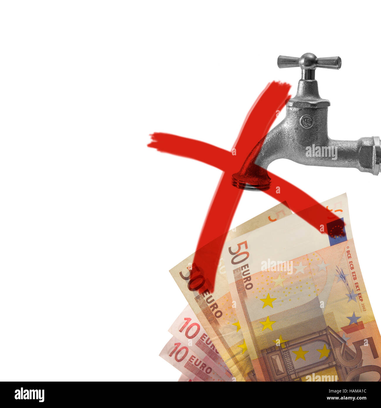 Crossed out tap and euro banknotes Stock Photo - Alamy