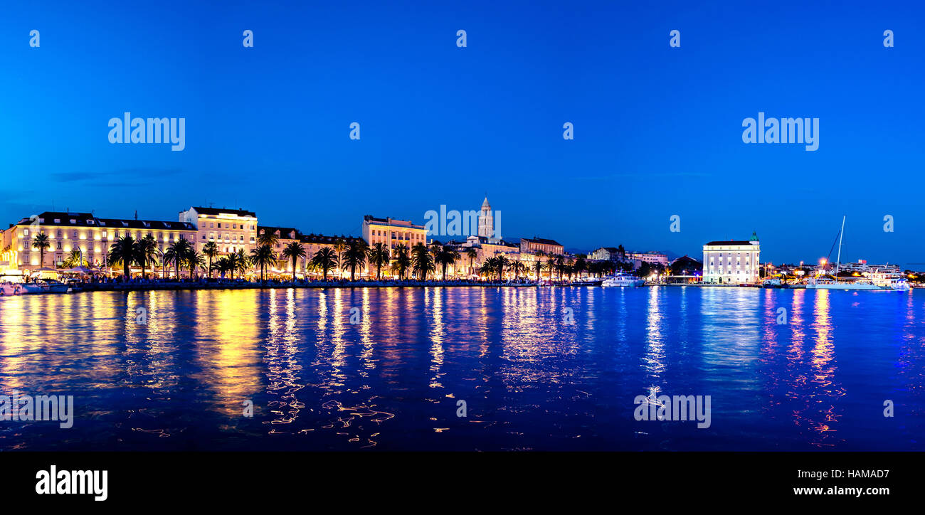 Split waterfront evening blue panorama, Dalmatia, Croatia Stock Photo ...
