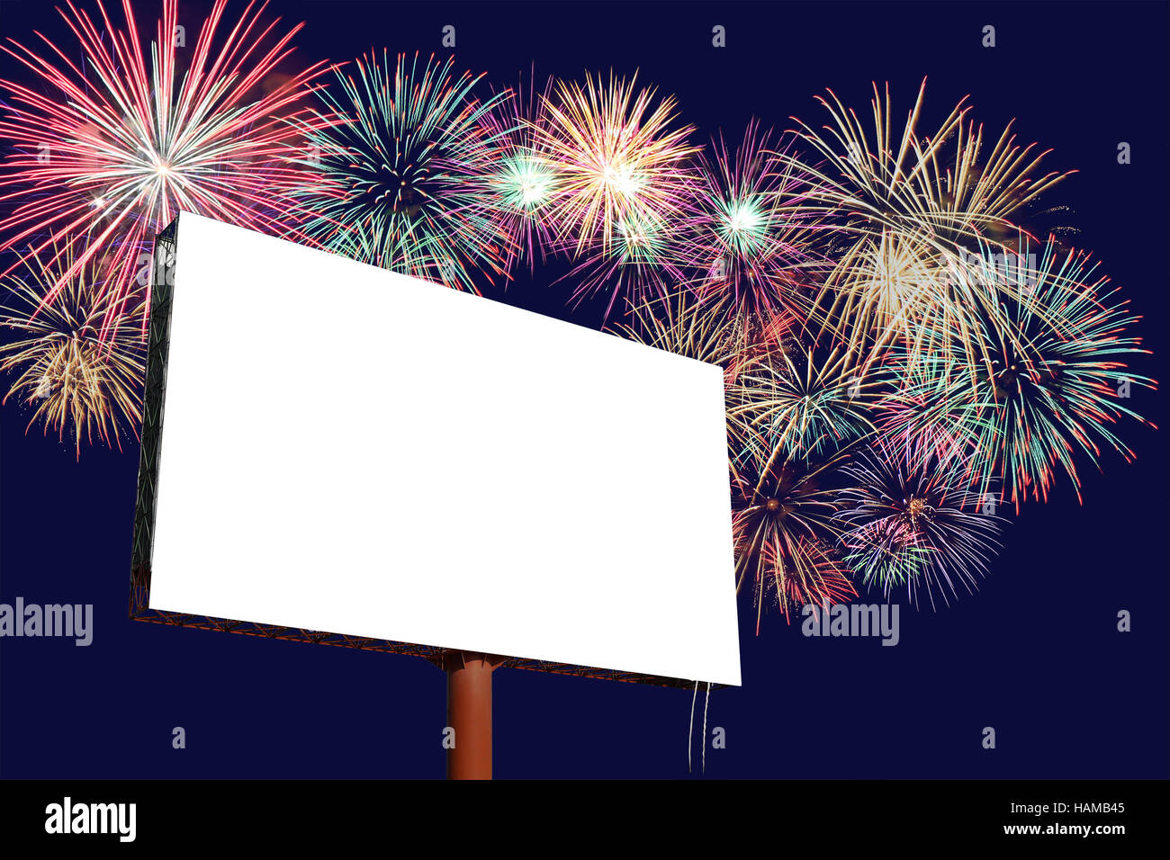 blank billboard for advertisement with celebrate firework background ...
