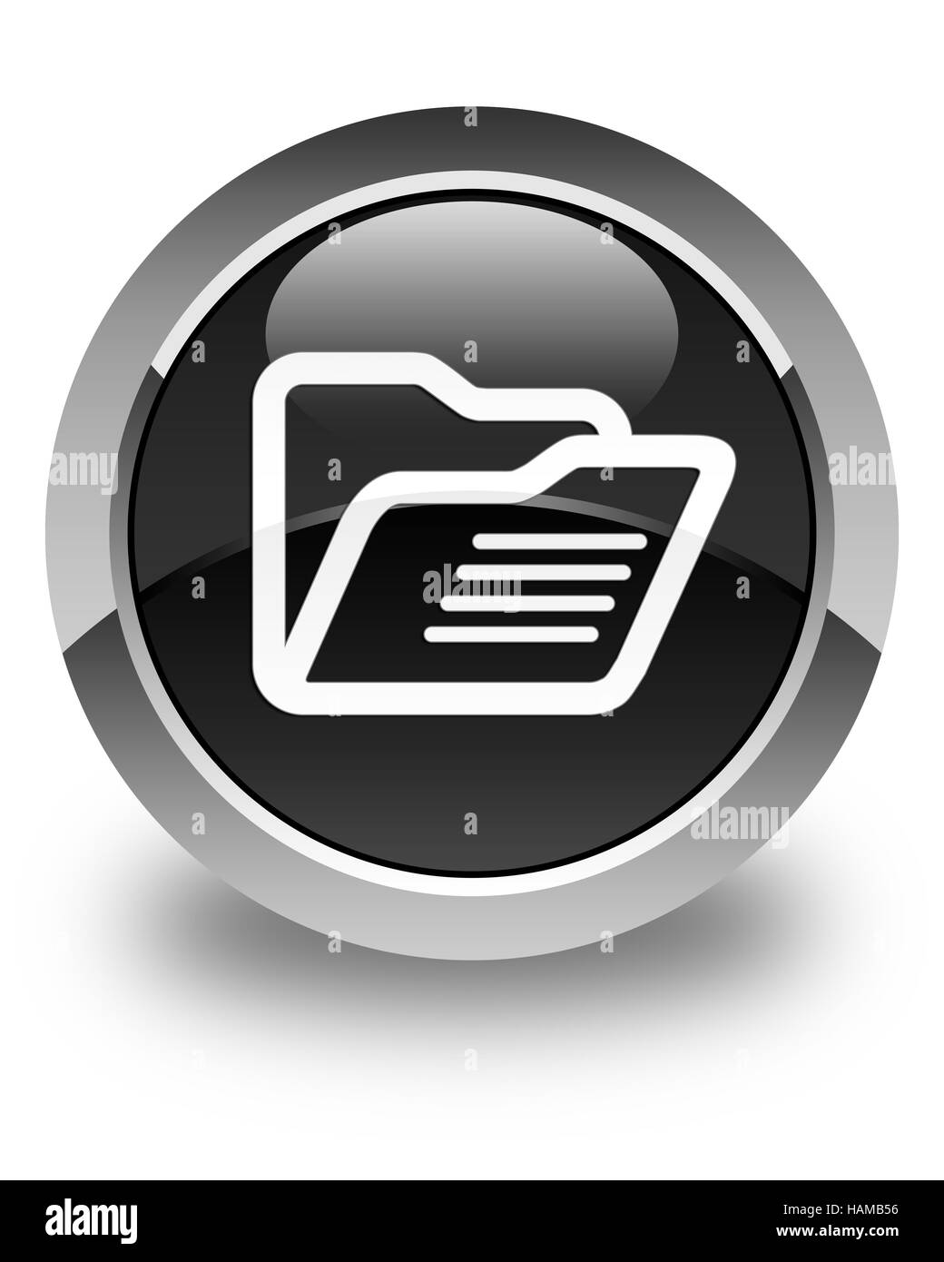 Folder icon isolated on glossy black round button abstract illustration ...