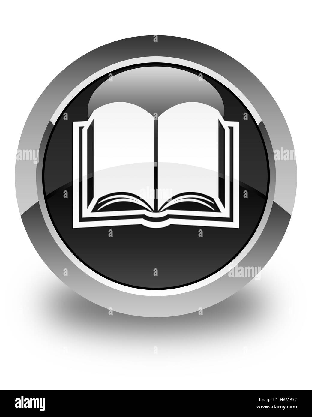 Book icon isolated on glossy black round button abstract illustration ...