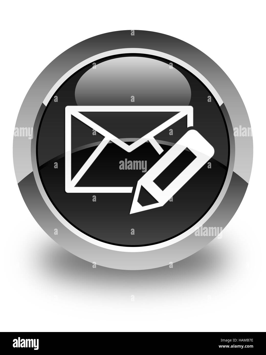 Edit email icon isolated on glossy black round button abstract ...