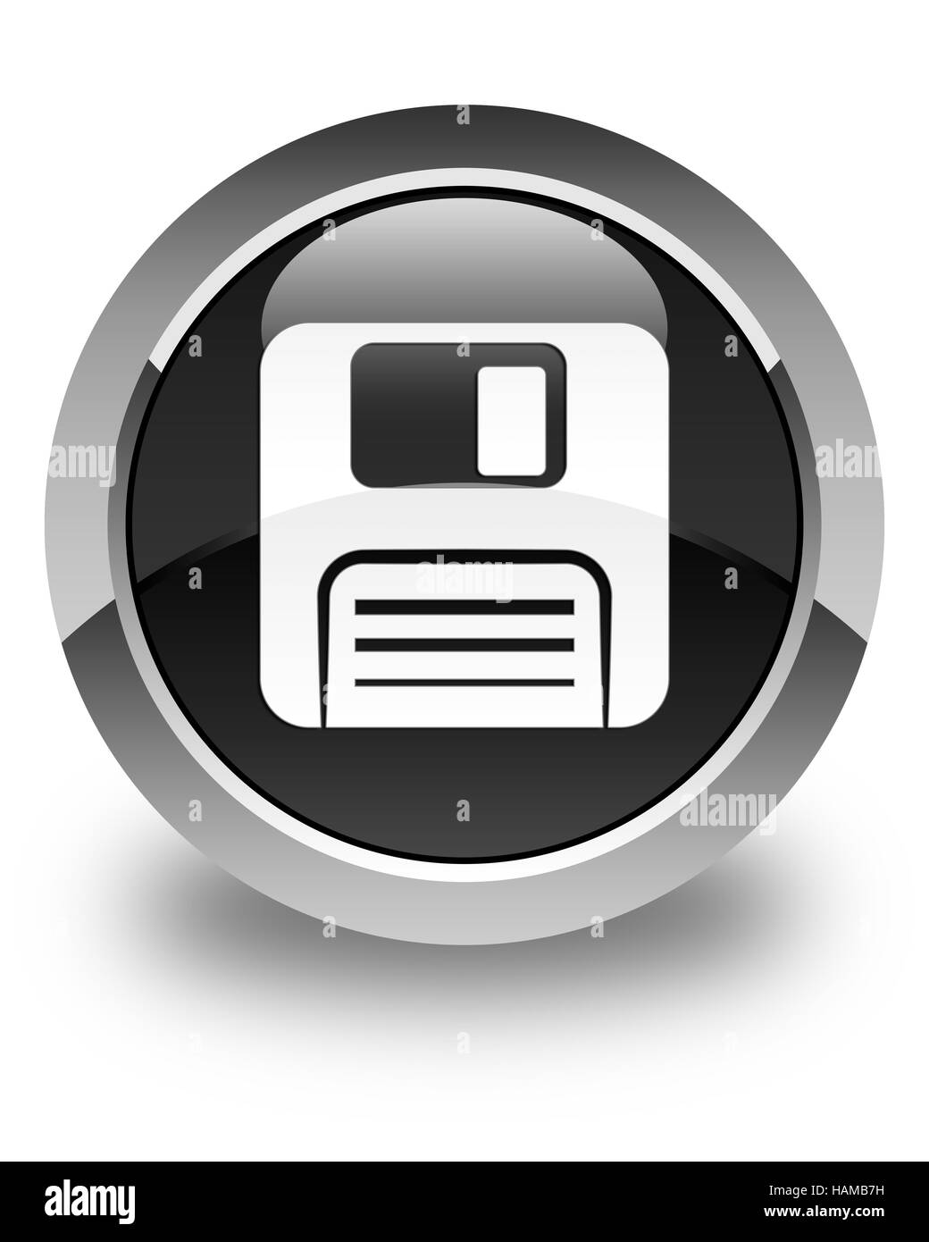 Floppy disk icon isolated on glossy black round button abstract ...