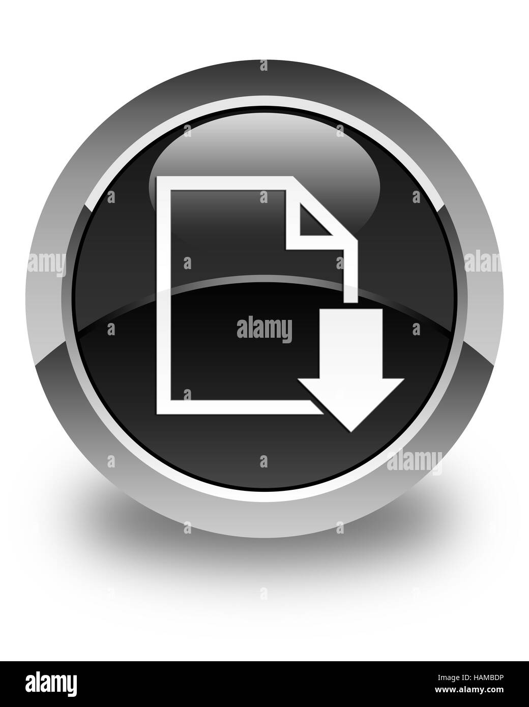 Download document icon isolated on glossy black round button abstract ...
