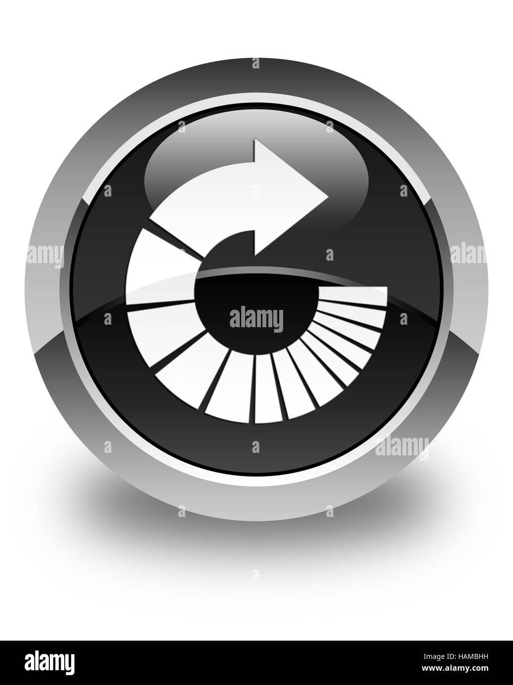 Rotate arrow icon isolated on glossy black round button abstract ...