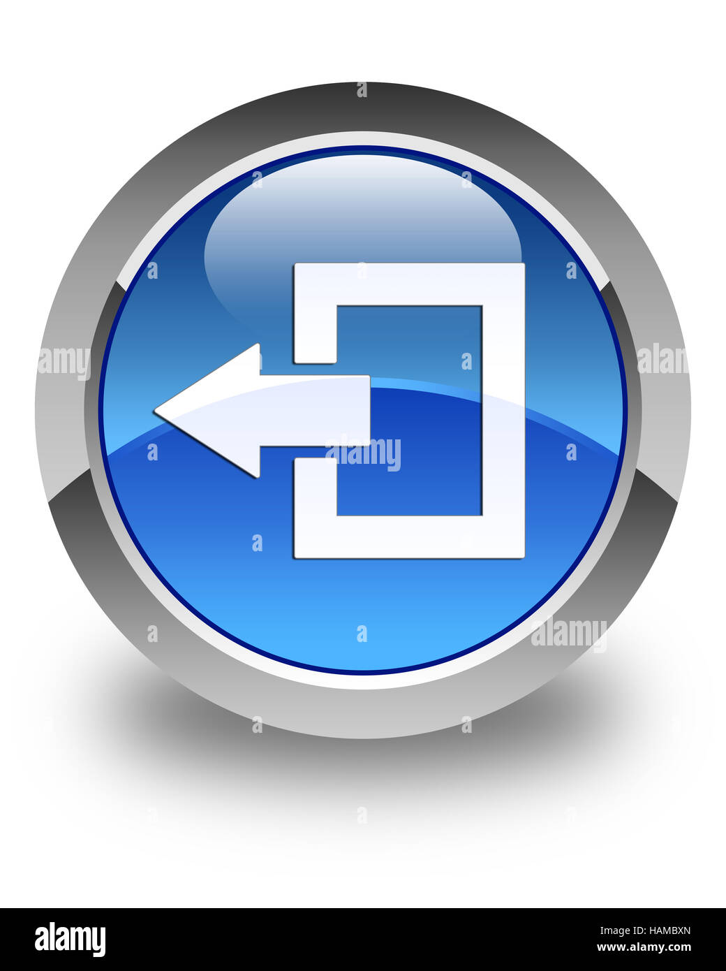 Logout icon isolated on glossy blue round button abstract illustration ...