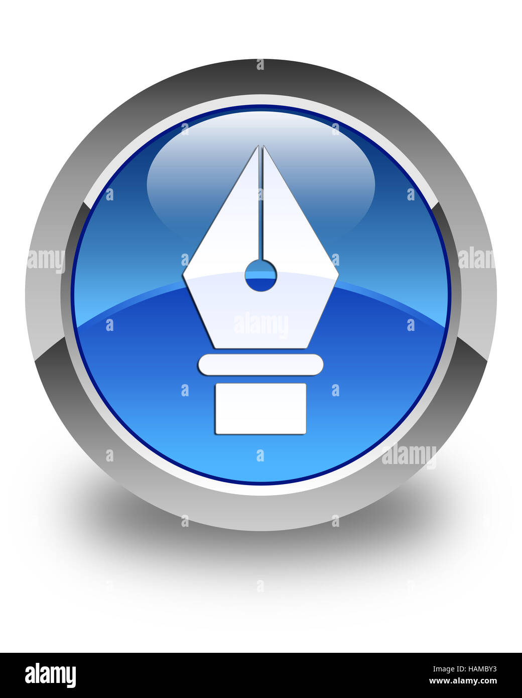 Pen icon isolated on glossy blue round button abstract illustration ...
