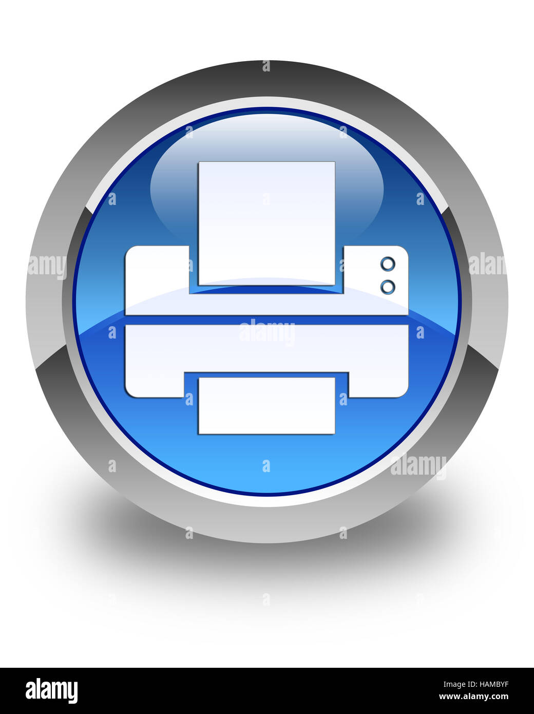 Printer icon isolated on glossy blue round button abstract illustration ...