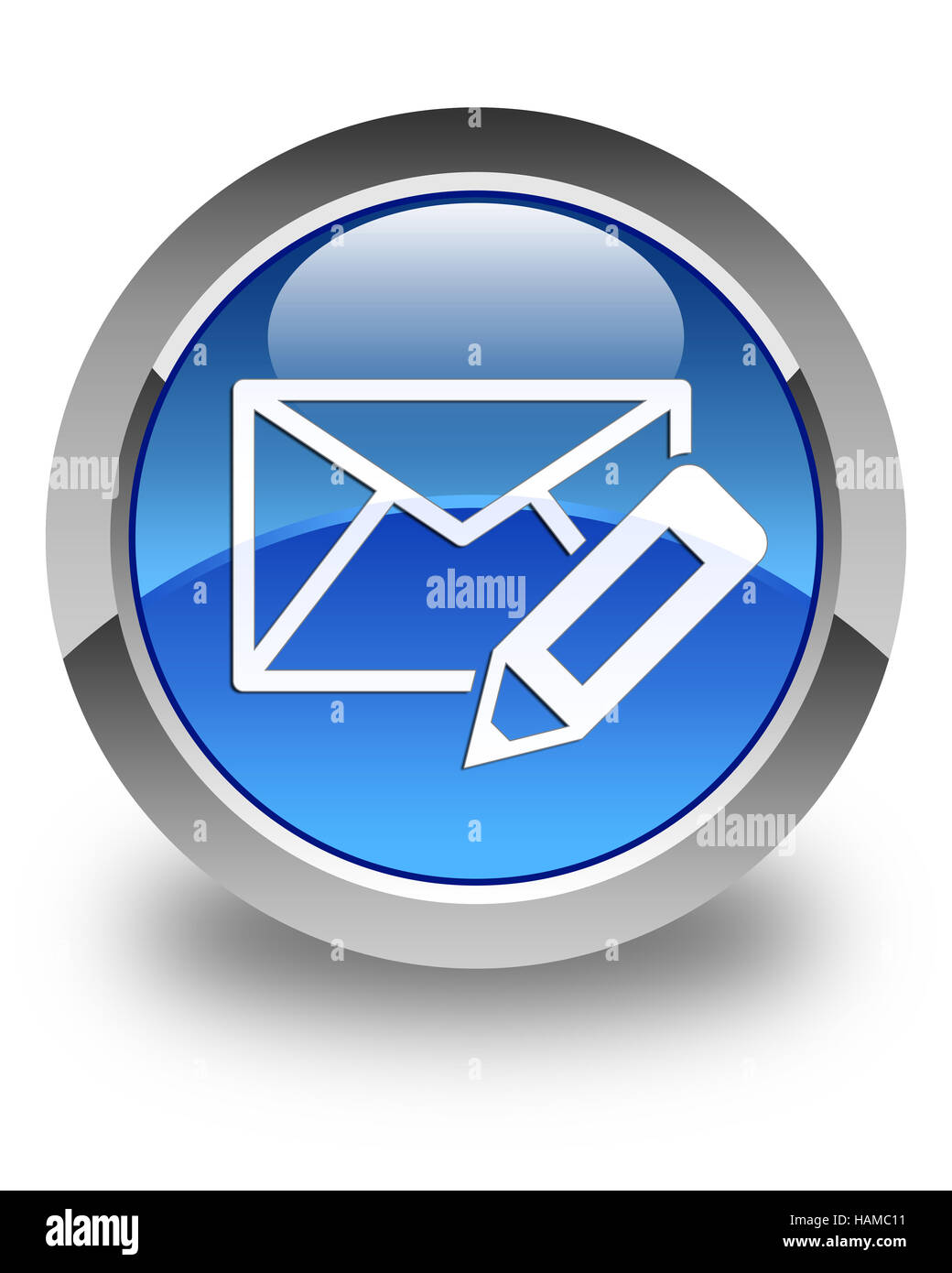Edit email icon isolated on glossy blue round button abstract ...