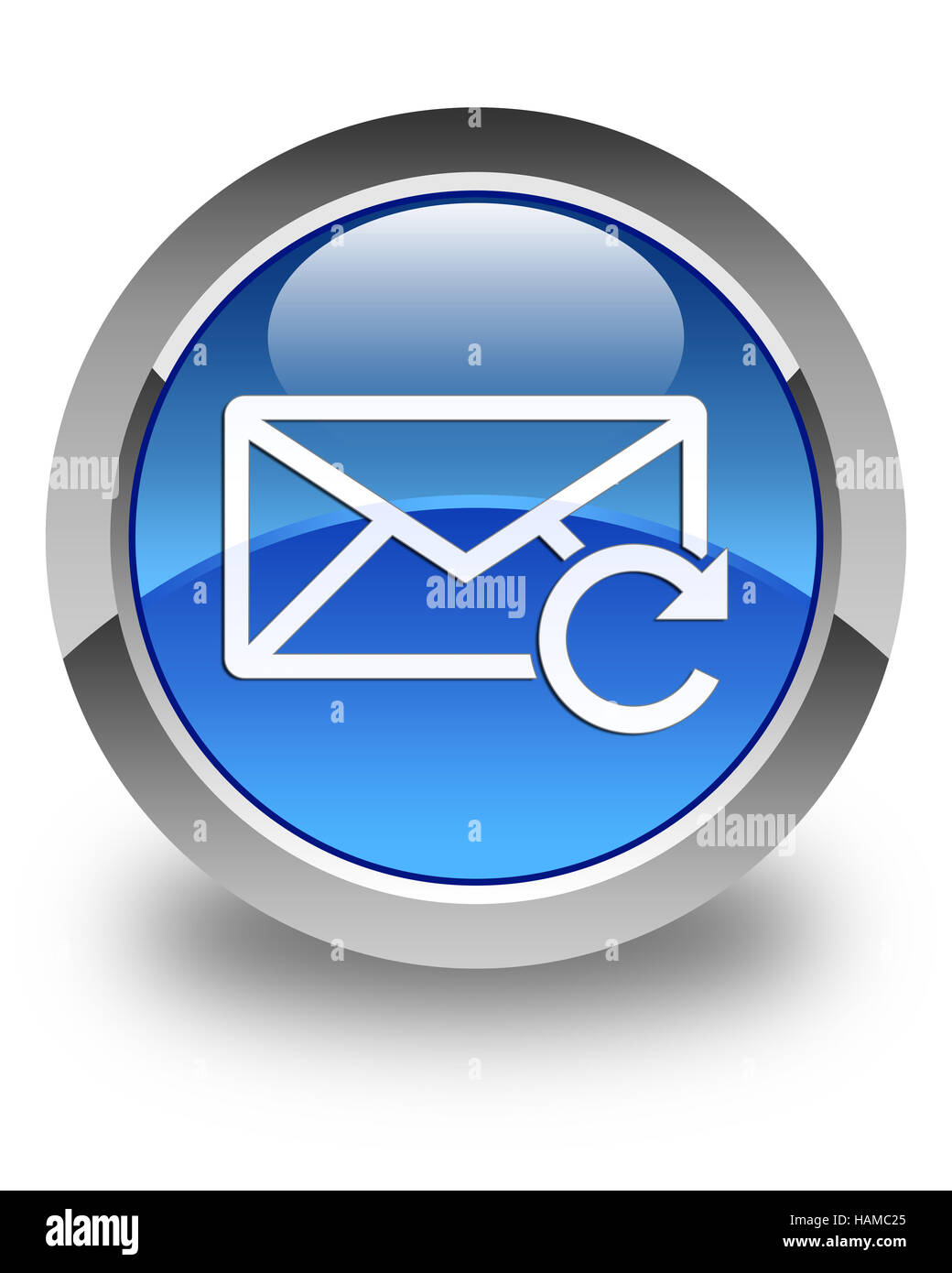 Refresh email icon isolated on glossy blue round button abstract ...