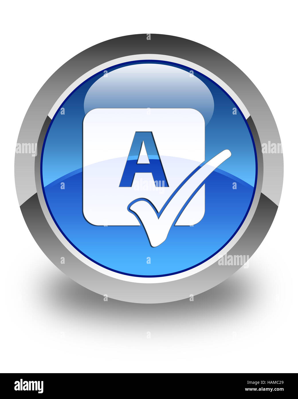 Spell check icon isolated on glossy blue round button abstract ...
