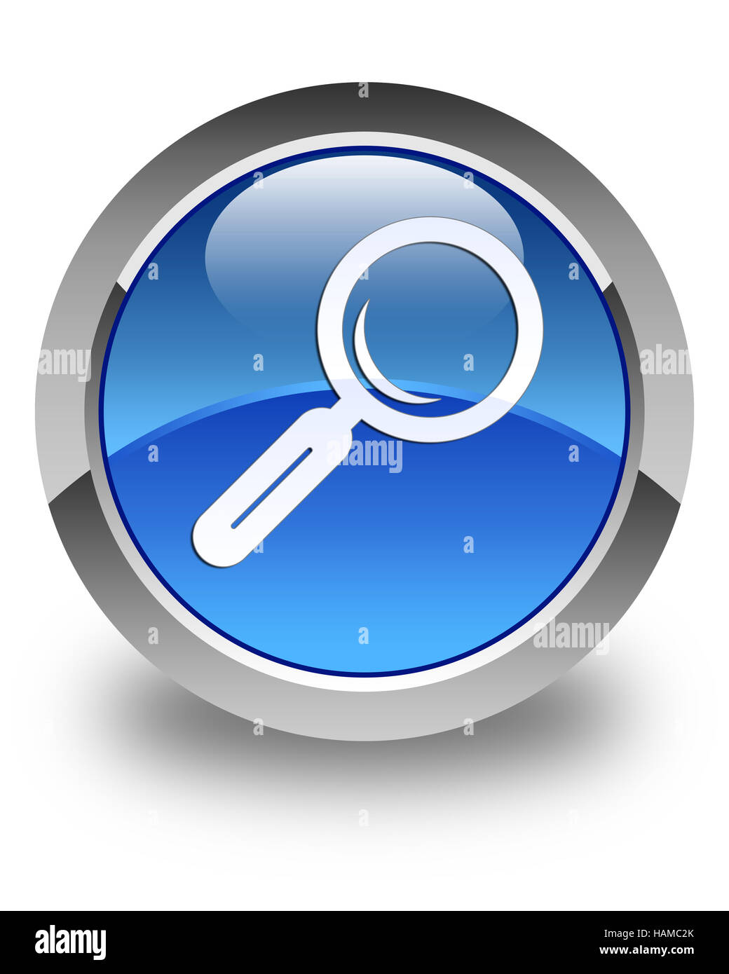 Magnifying glass icon isolated on glossy blue round button abstract ...