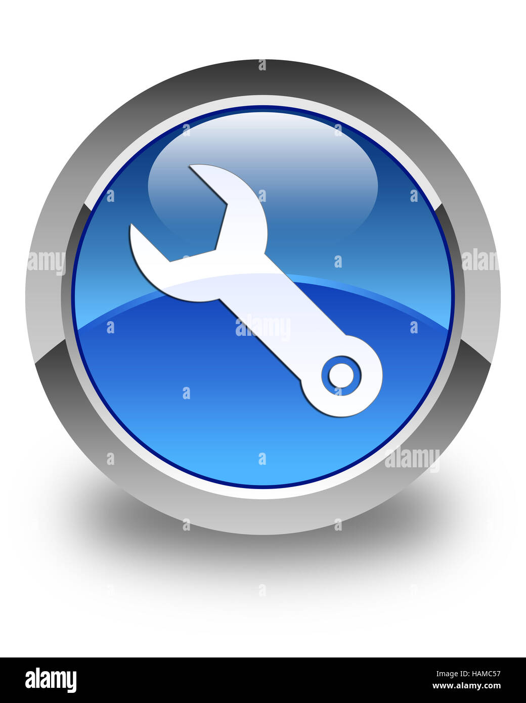 Wrench icon isolated on glossy blue round button abstract illustration ...