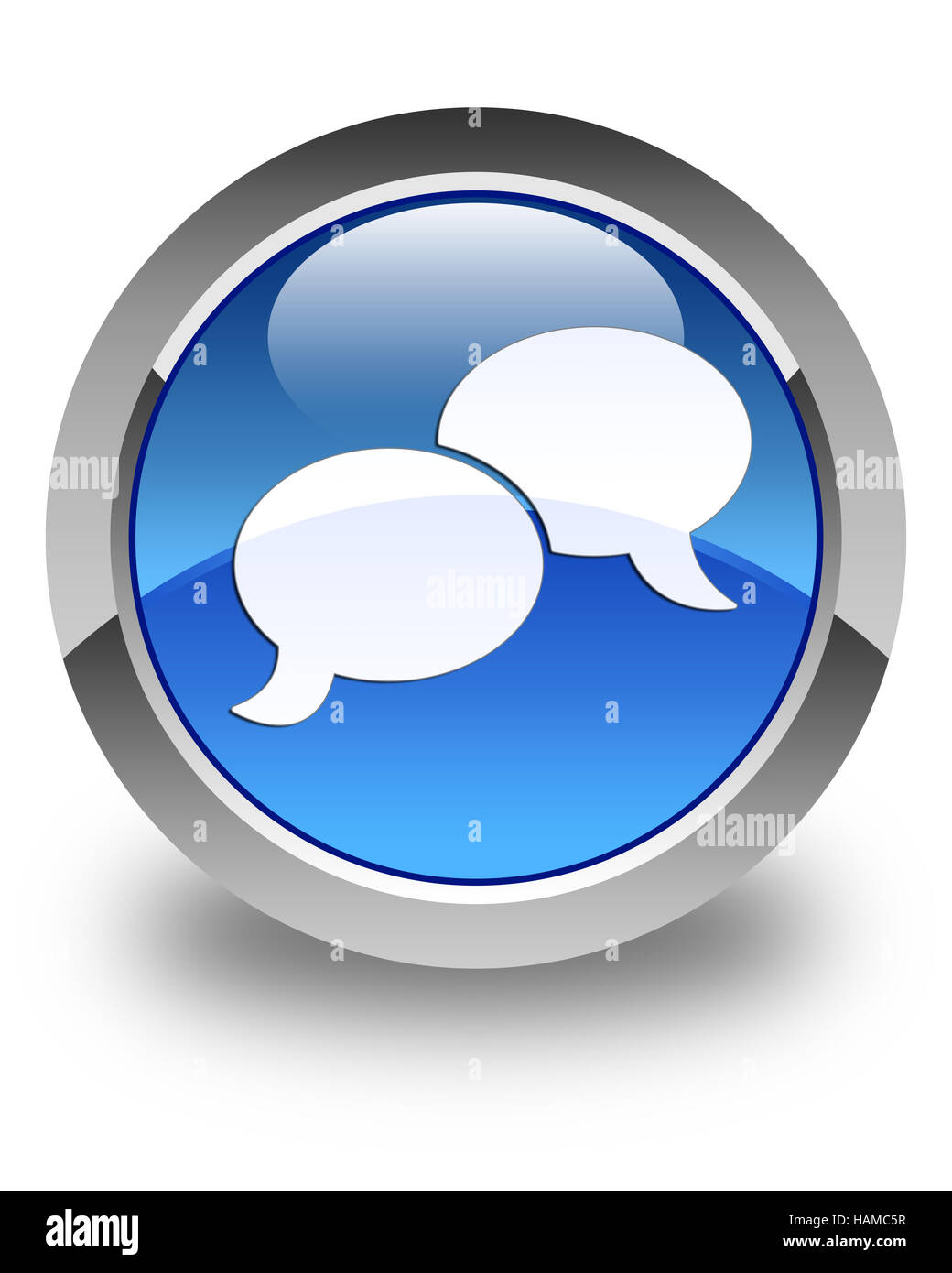 Chat bubble icon isolated on glossy blue round button abstract ...