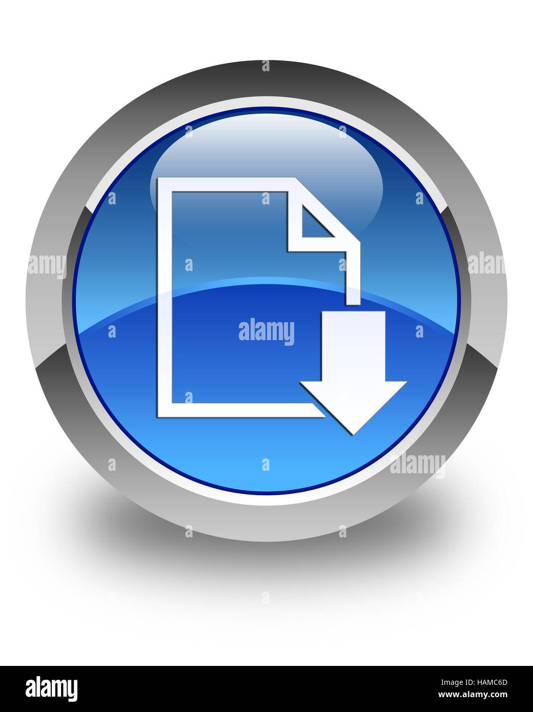 Download document icon isolated on glossy blue round button abstract ...