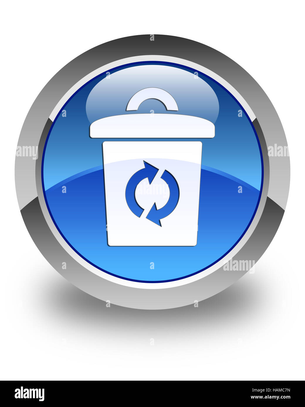 Trash icon isolated on glossy blue round button abstract illustration ...