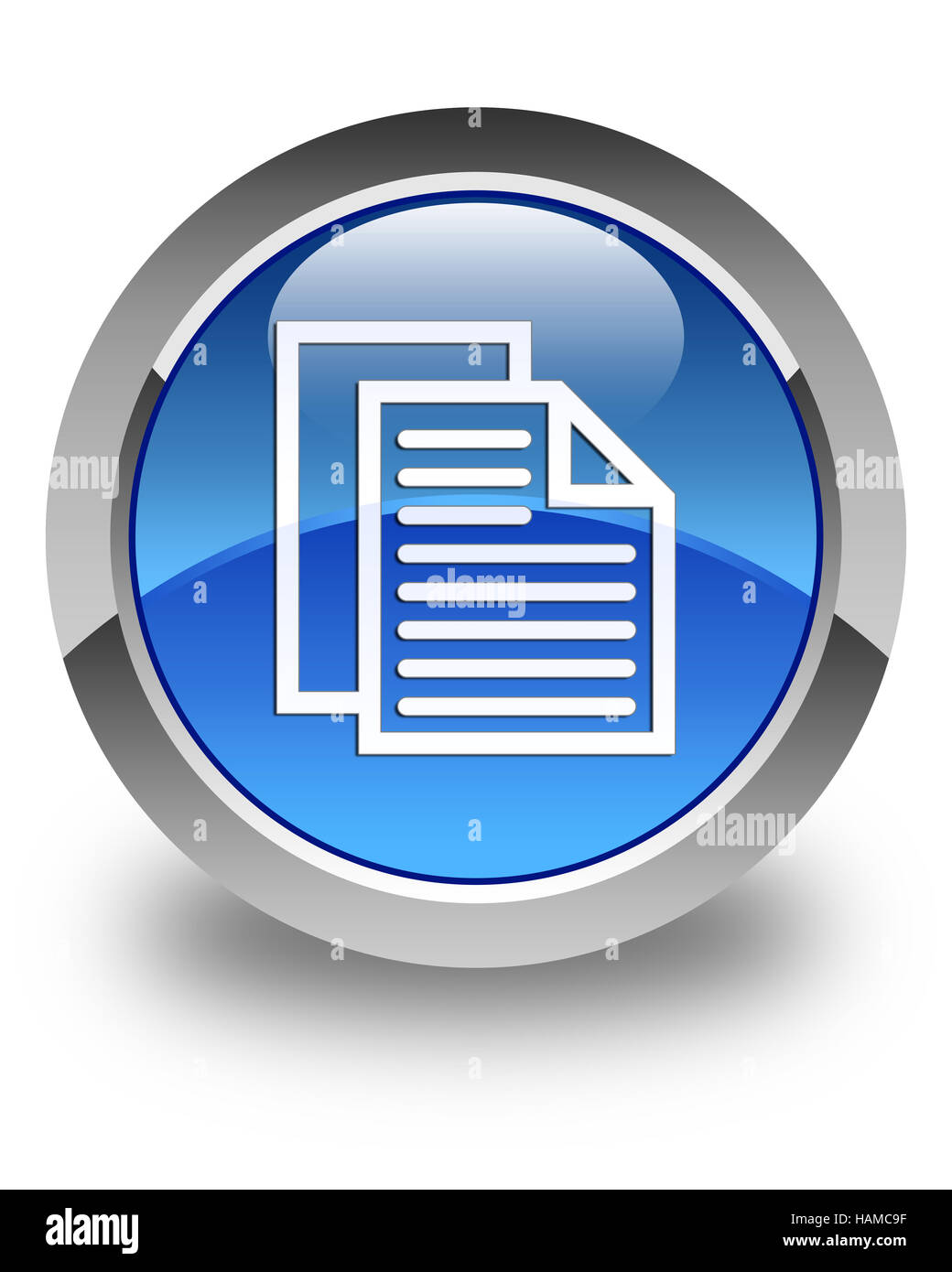 Document pages icon isolated on glossy blue round button abstract ...