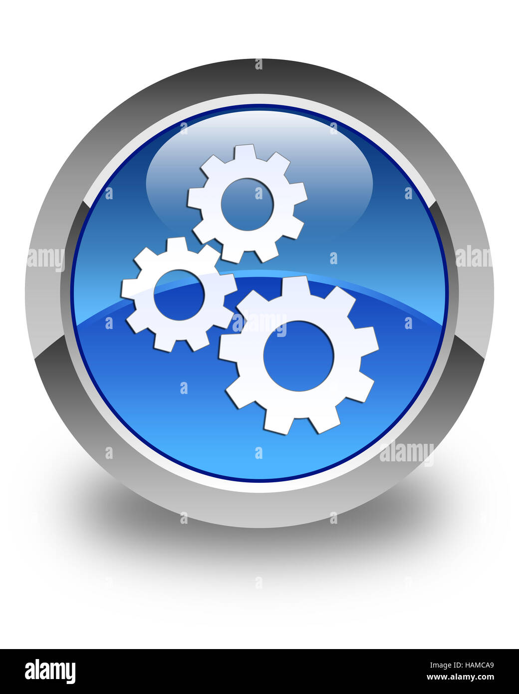 Gears icon isolated on glossy blue round button abstract illustration ...