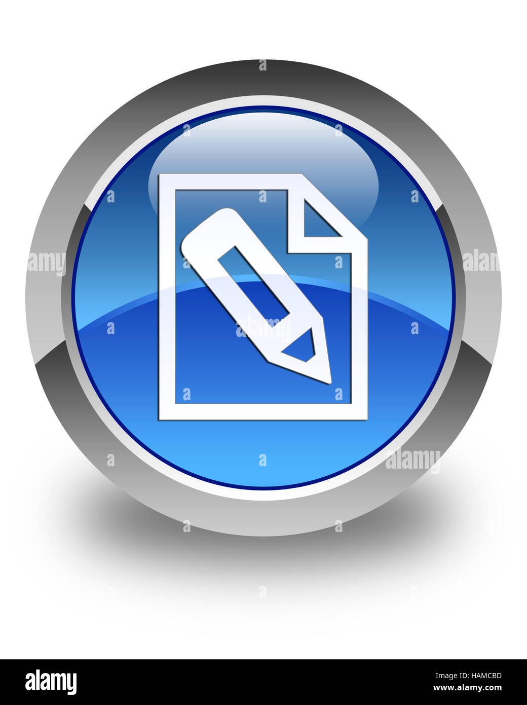 Pencil in page icon isolated on glossy blue round button abstract ...