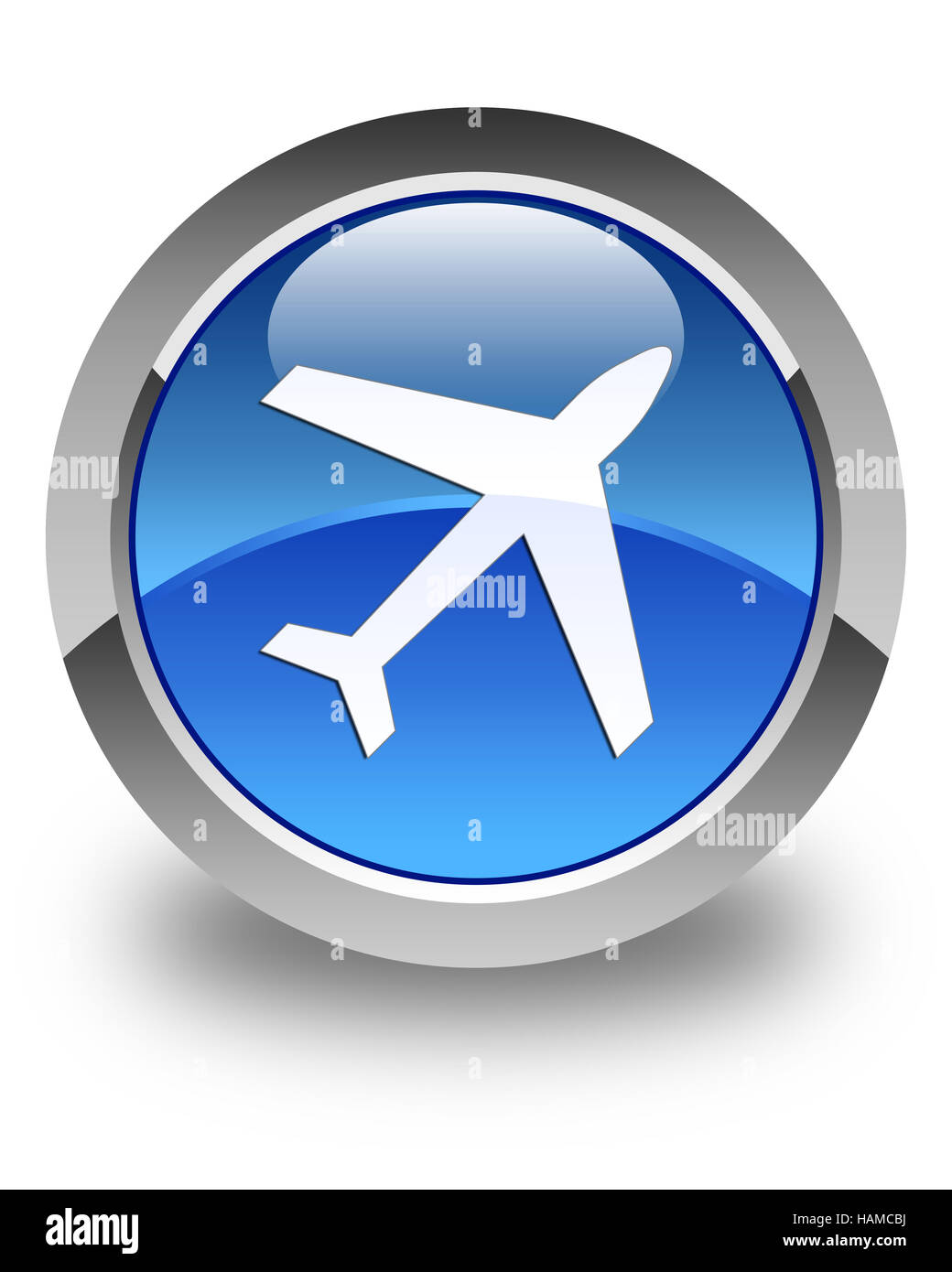 Plane icon isolated on glossy blue round button abstract illustration ...