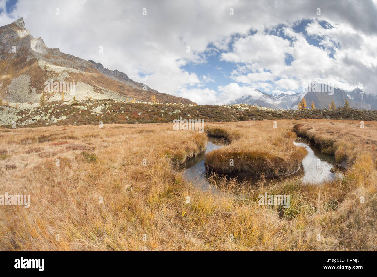 A river like a snake flows in Ahrntal (Italy) in autumn Stock Photo - Alamy