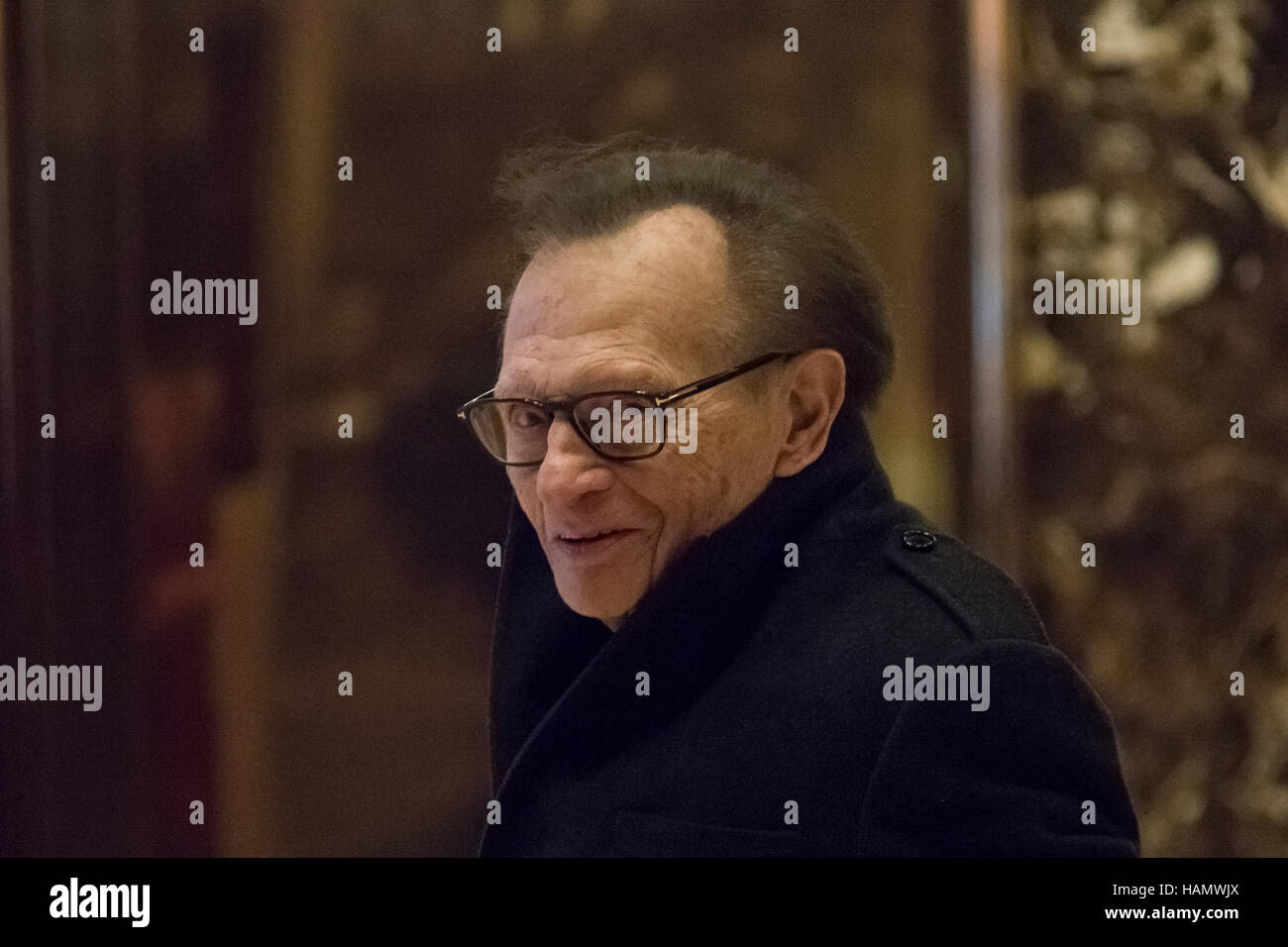 US Television and radio host Larry King is seen in the lobby of Trump ...