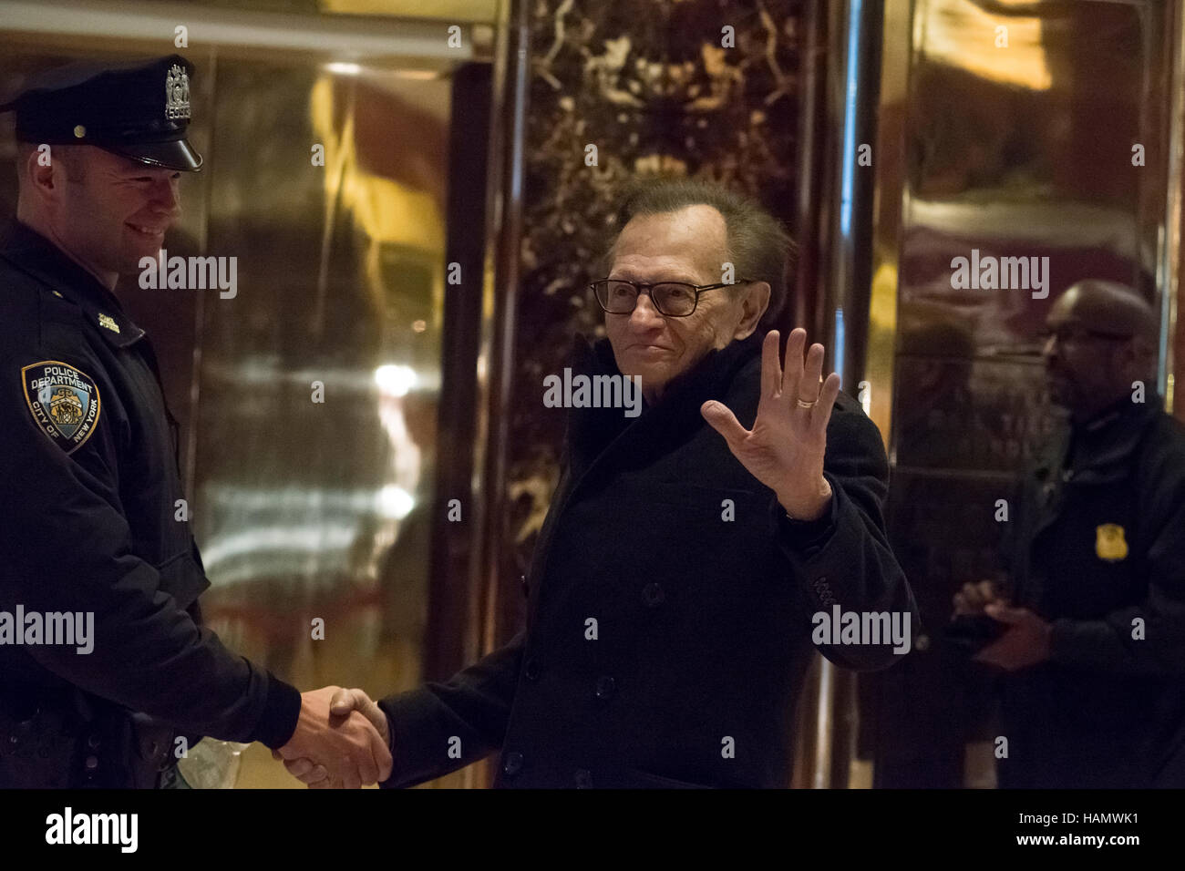US Television and radio host Larry King is seen in the lobby of Trump ...