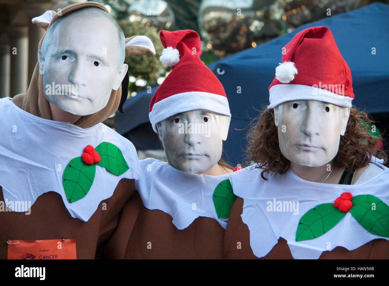 London, UK. 3rd Dec, 2016. Participants wearing Vladimir Putin masks ...