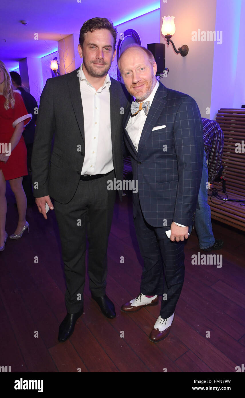 Munich, Germany. 02nd Dec, 2016. Actors Sebastian Bezzel (L) and Simon ...