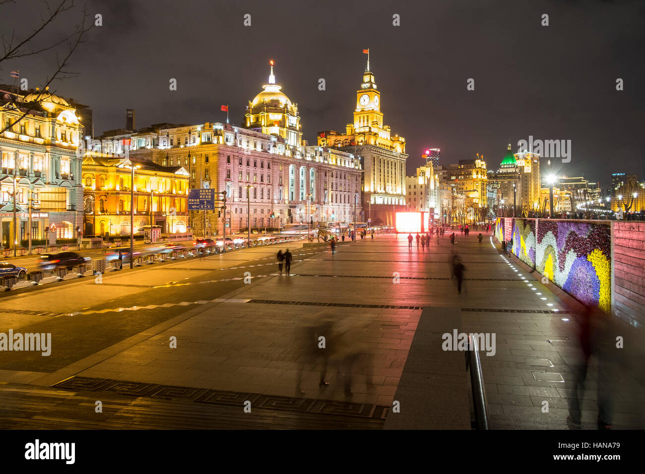 Shanghai Waitan night view with historic buildings over Huangpu River ...