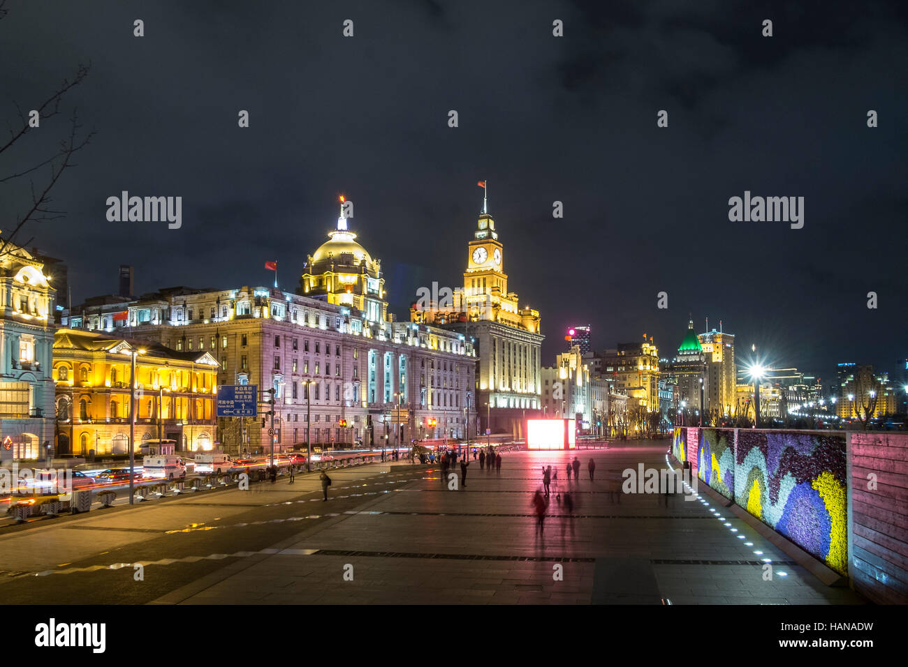 Shanghai Waitan night view with historic buildings over Huangpu River ...