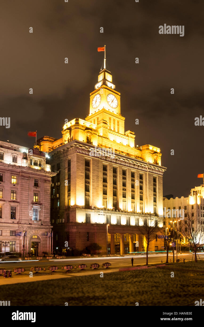 Shanghai Waitan night view with historic buildings over Huangpu River ...