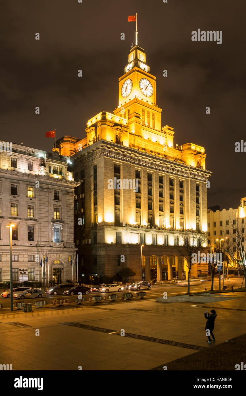 Shanghai Waitan night view with historic buildings over Huangpu River ...