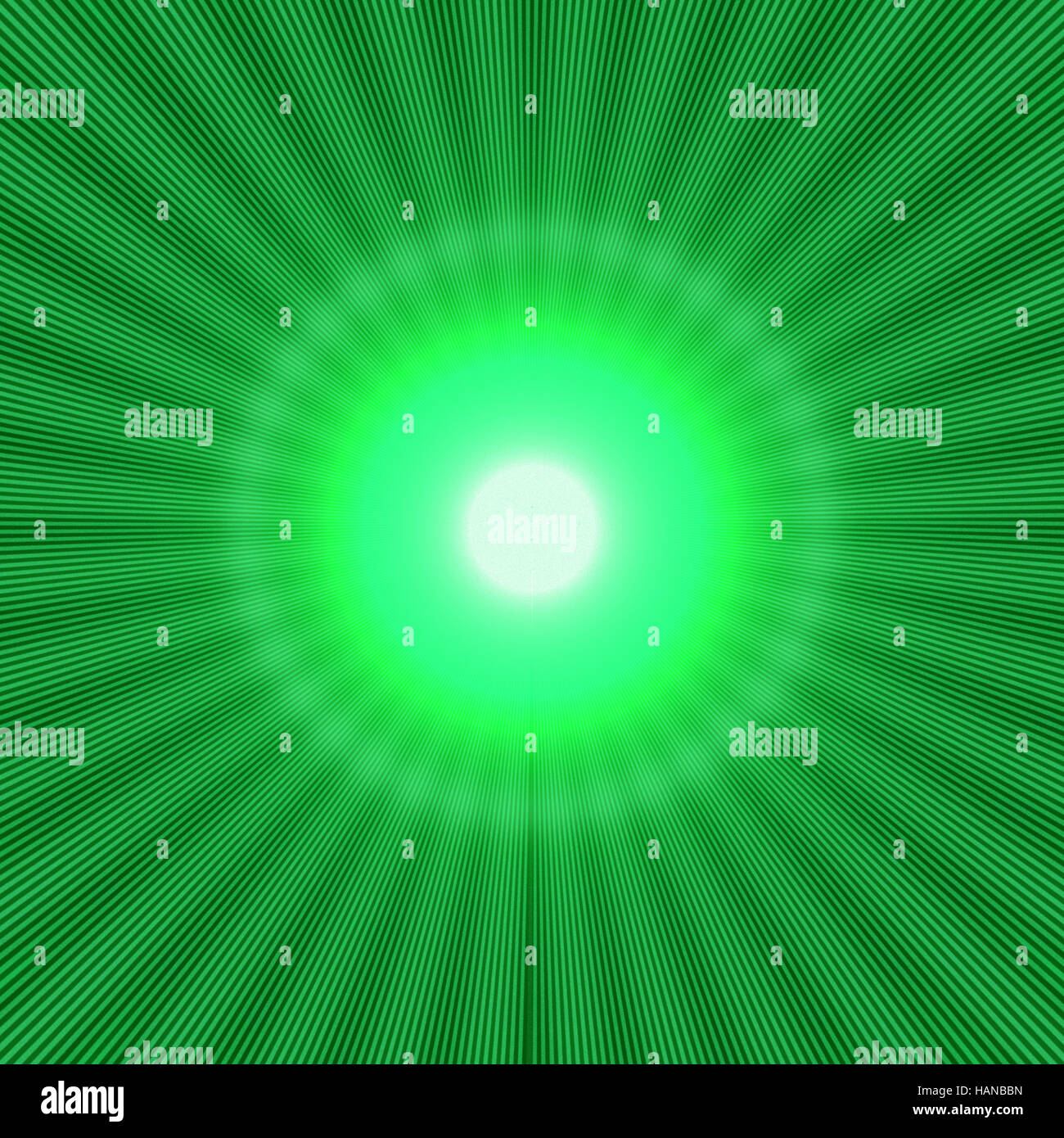 green halo effect with shiny rays and bright light in the center Stock ...