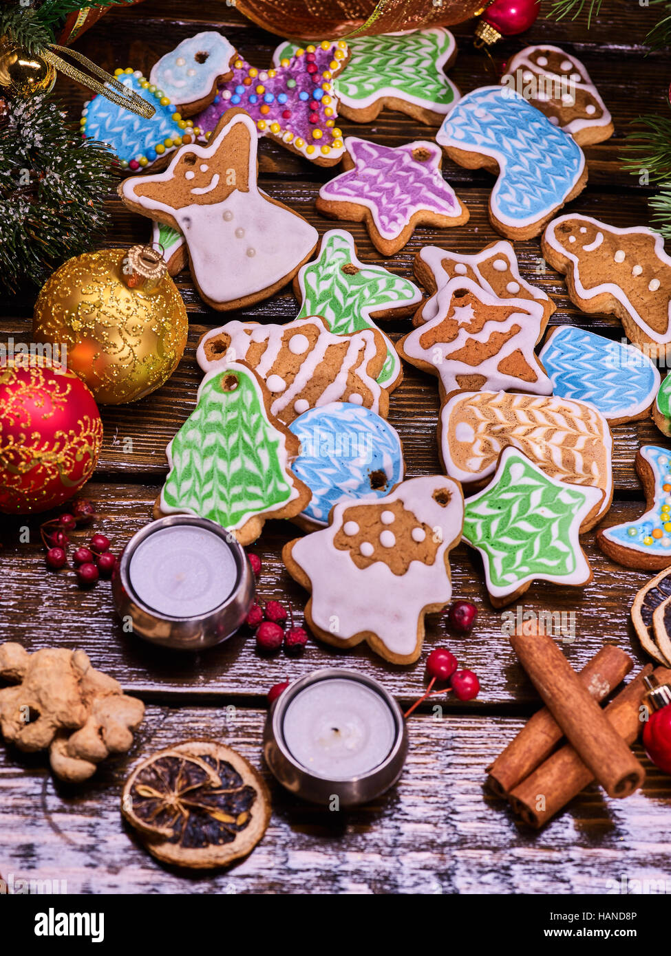 Christmas cookies and ginger root on wooden table Stock Photo - Alamy