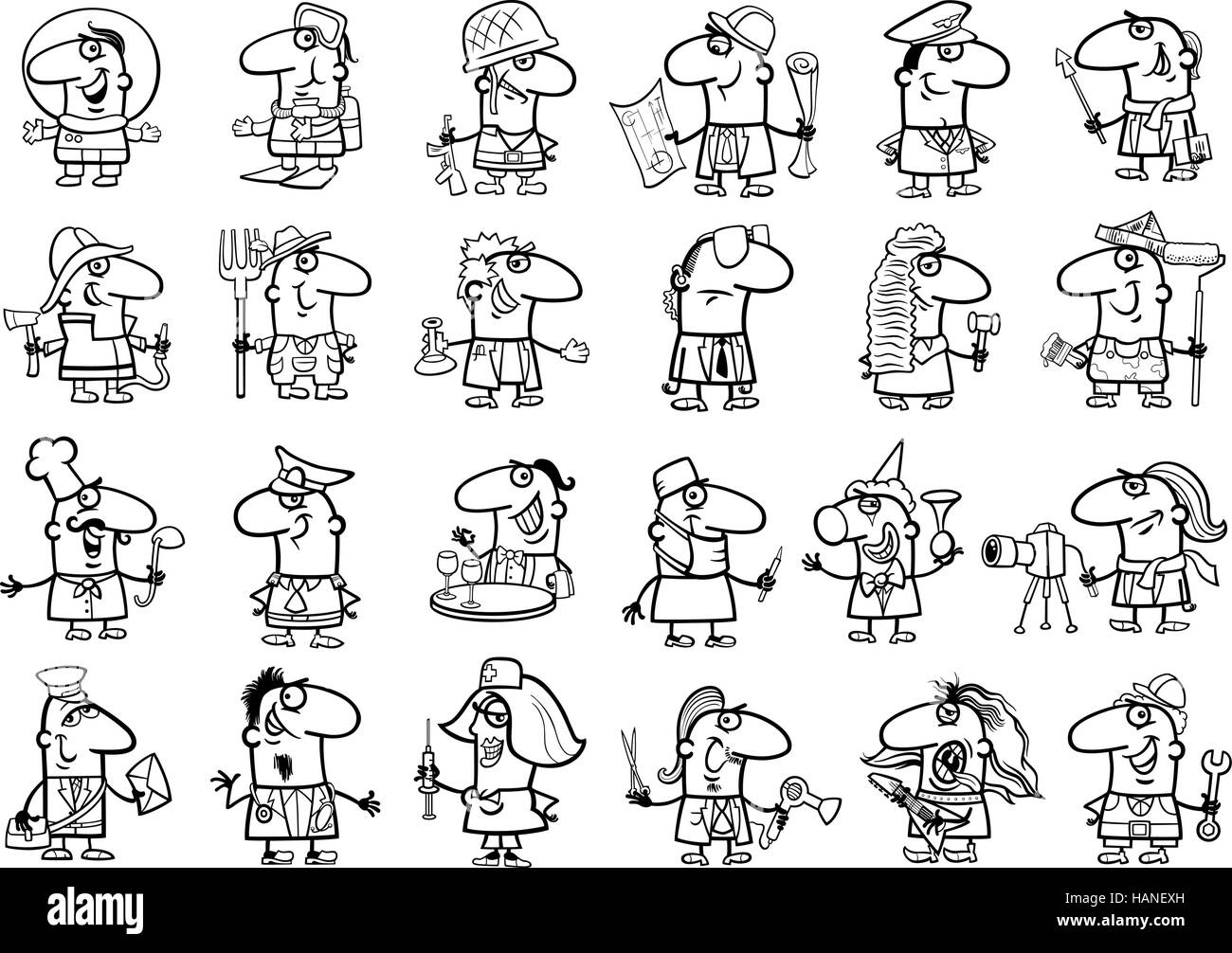 Black and White Cartoon Illustration of Professional People and ...