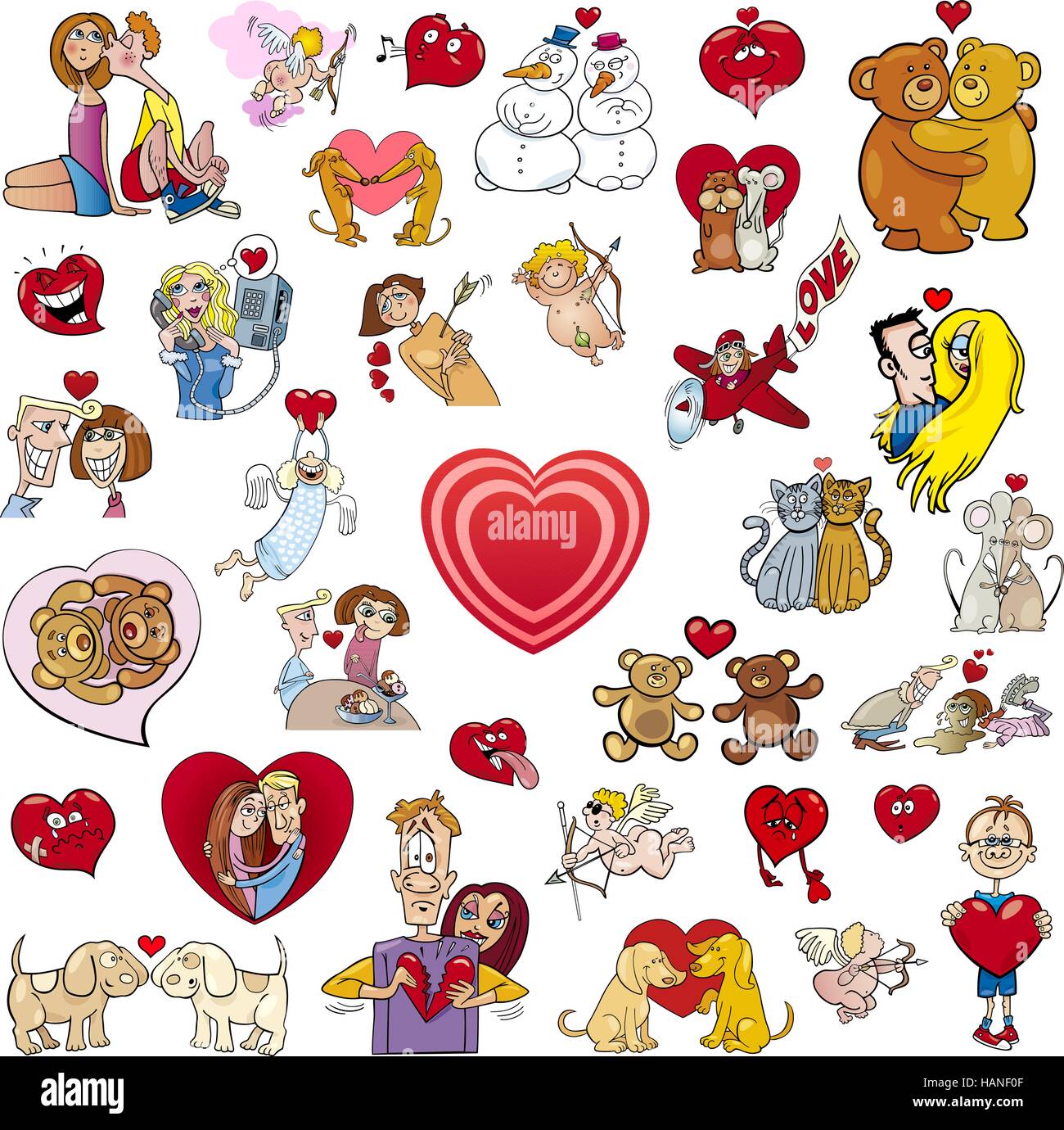 Cartoon Illustration of Valentines Day Characters and Design Elements ...