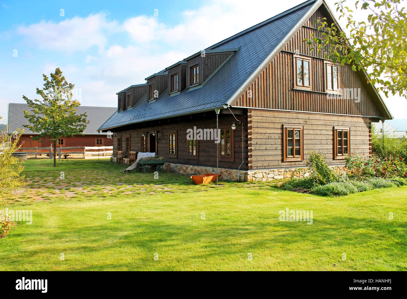 View of traditional european wooden village house Stock Photo - Alamy