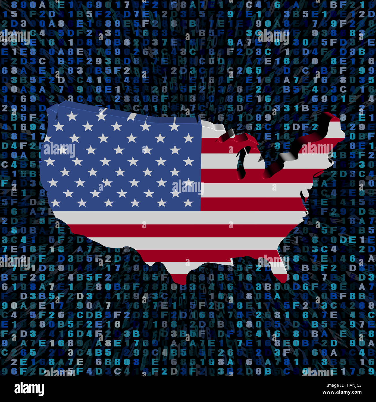 USA map flag on hex code illustration Stock Photo - Alamy