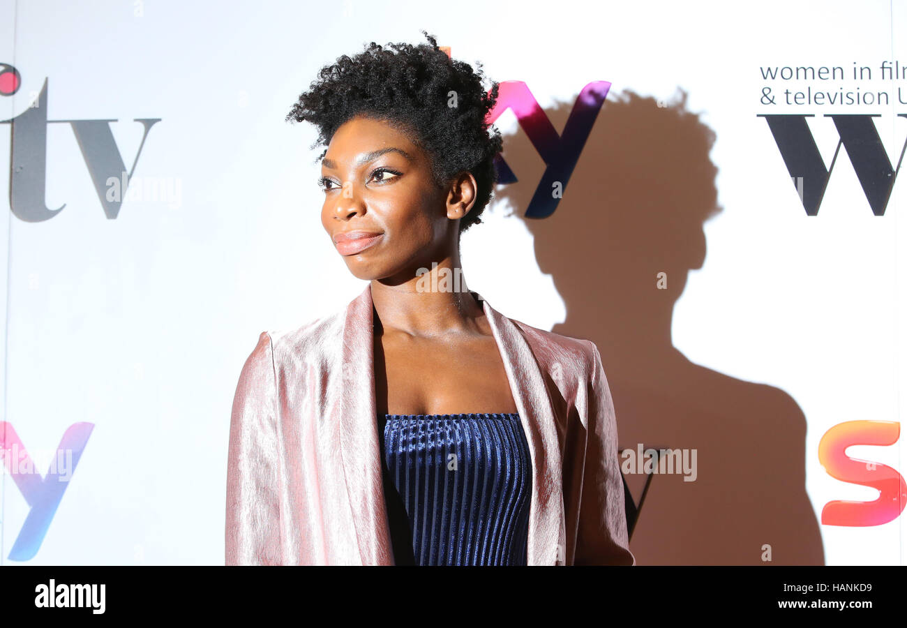Michaela Coel arrives at the Women in Film & TV Awards at the Hilton ...