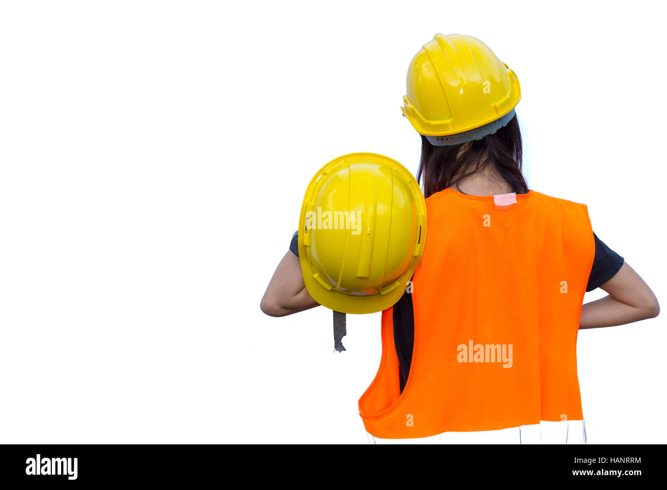 Woman engineer over white background Stock Photo - Alamy