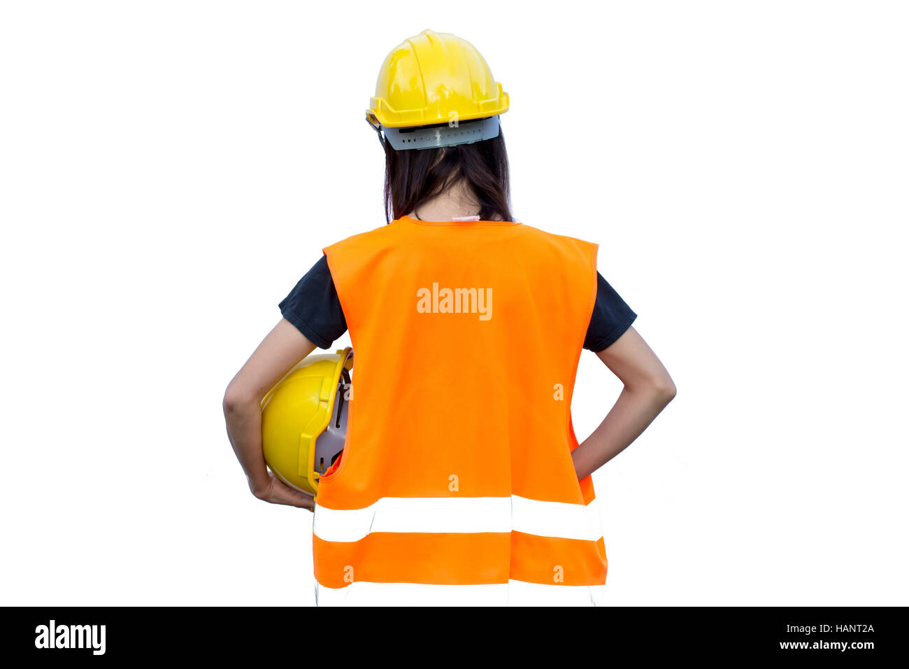 Woman engineer over white background Stock Photo - Alamy
