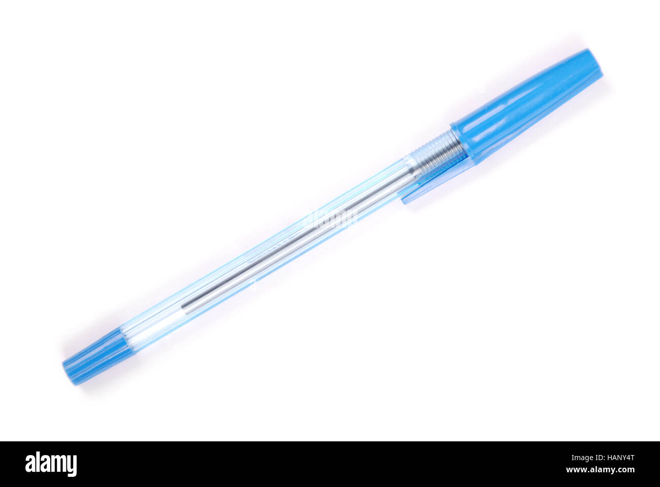 Blue plastic ballpoint pen, isolated on white Stock Photo - Alamy